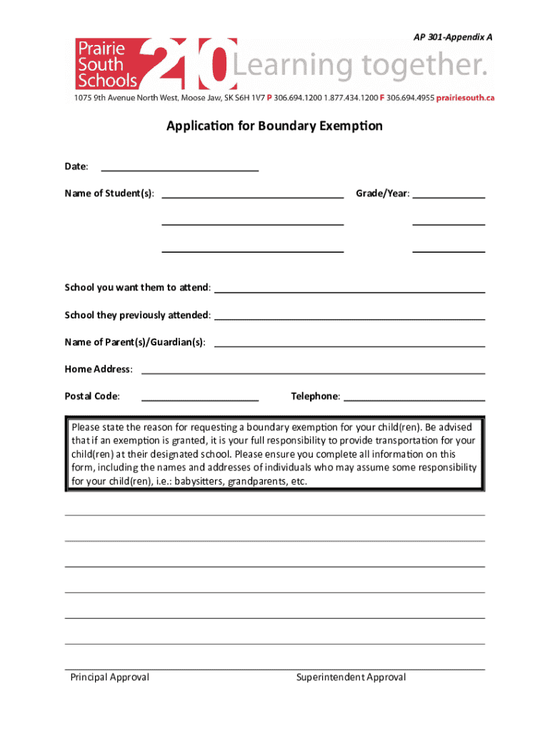 Fillable Online Administrative Procedure 301 APPENDIX A - Boundary Exemption Form Fax Email ...