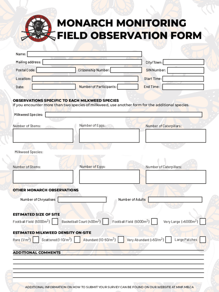 Fillable Online Monarch Monitoring Field Observation Form 2023 ...