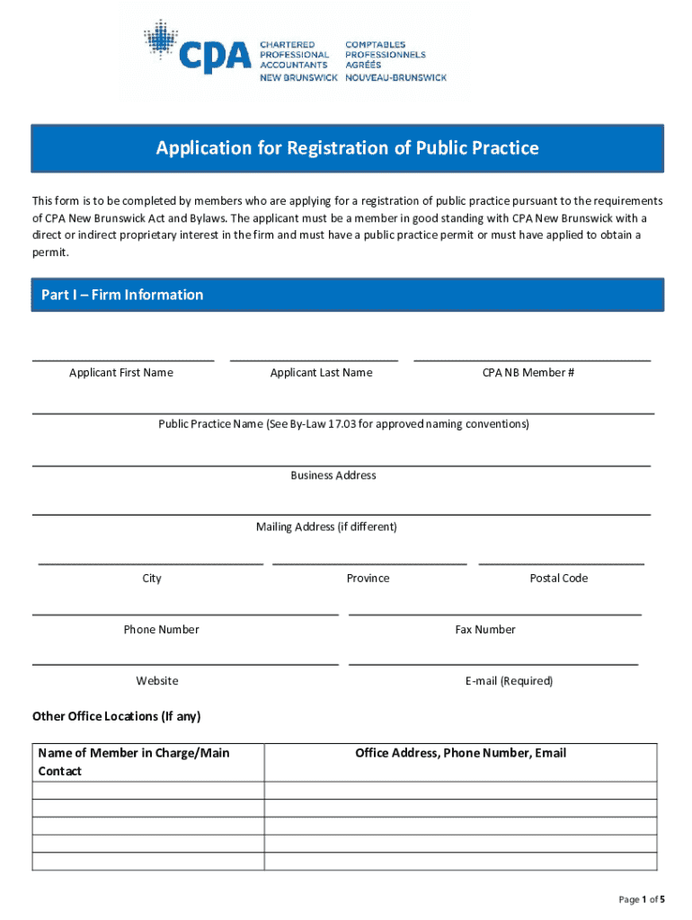 Fillable Online 2023 Public Practice Registration Application for Cpa ...