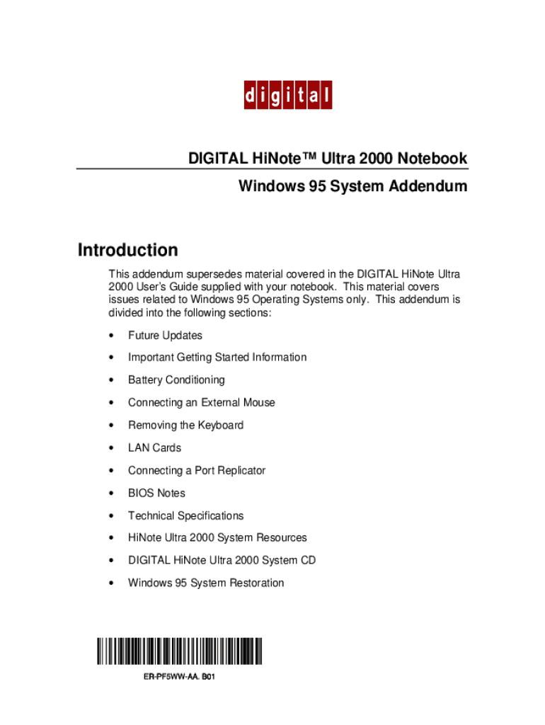 Fillable Online Digital Hinote Ultra 2000 Windows 95 Addendum 2000 Fax ...