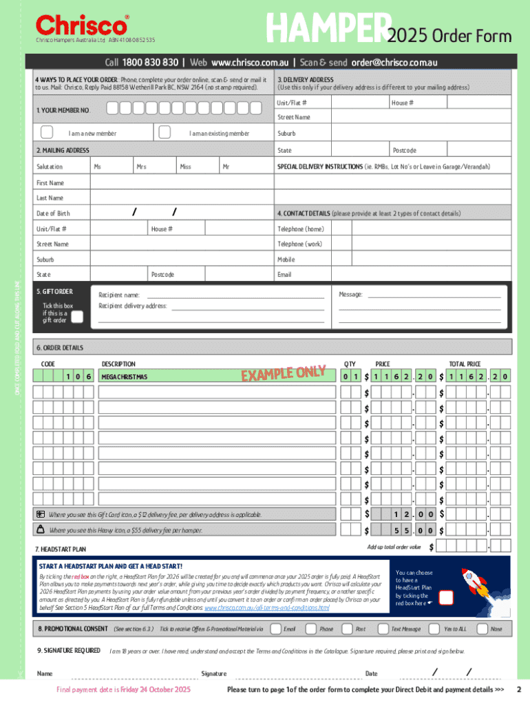 Fillable Online Hamper2025 Order Form - Secure Your Hampers for 2025 Fax Email Print - pdfFiller