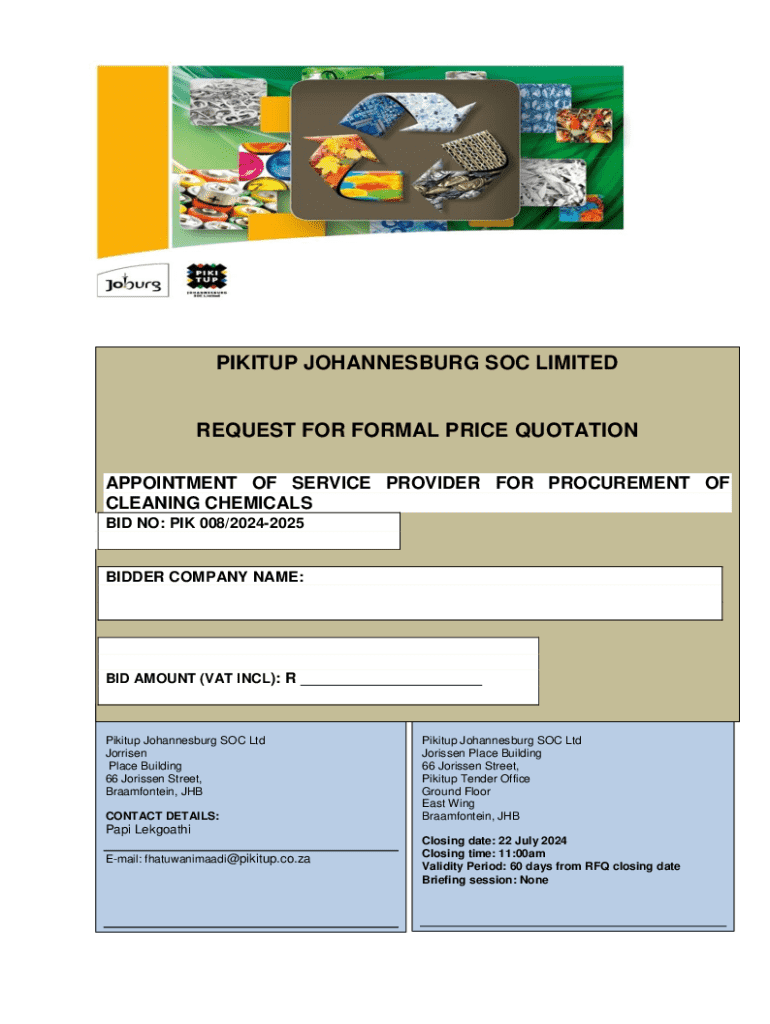 Fillable Online Request for Quotation for Cleaning Chemicals ...