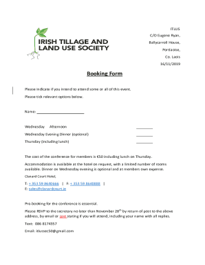 Fillable Online Itlus Conference Booking Form for 2019 Fax Email Print ...