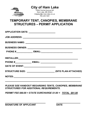 Fillable Online Temporary Tent Permit Application - Ham Lake 2023 Fax ...