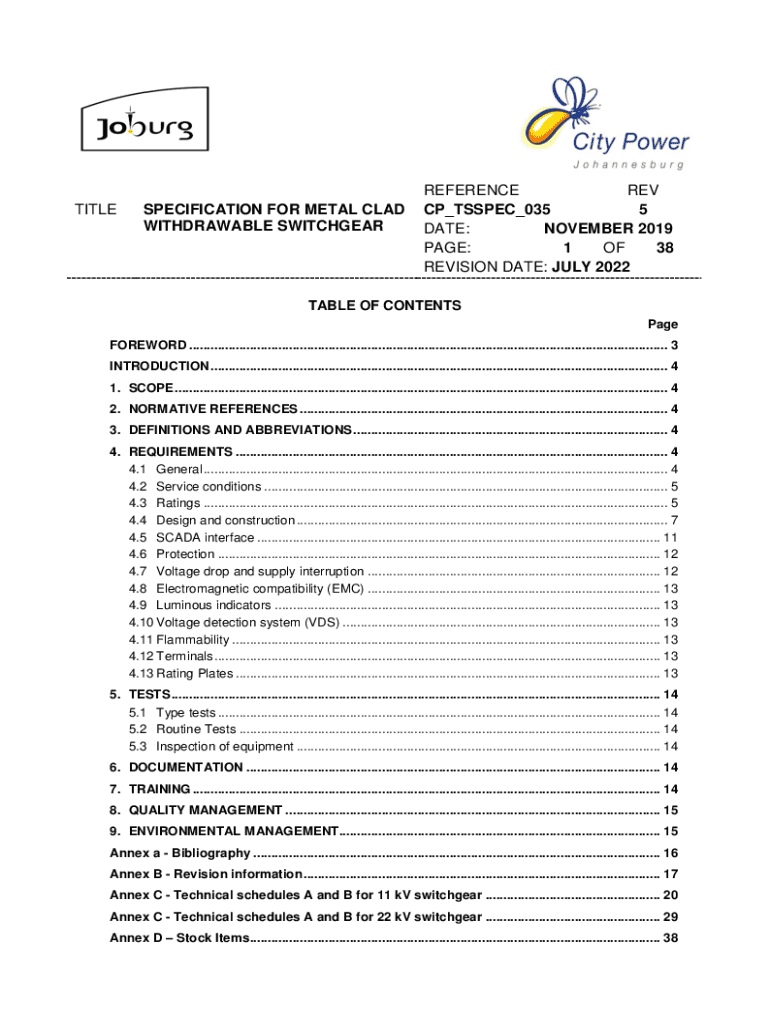Fillable Online Specification for 11kv and 22kv Indoor Metal-clad ...