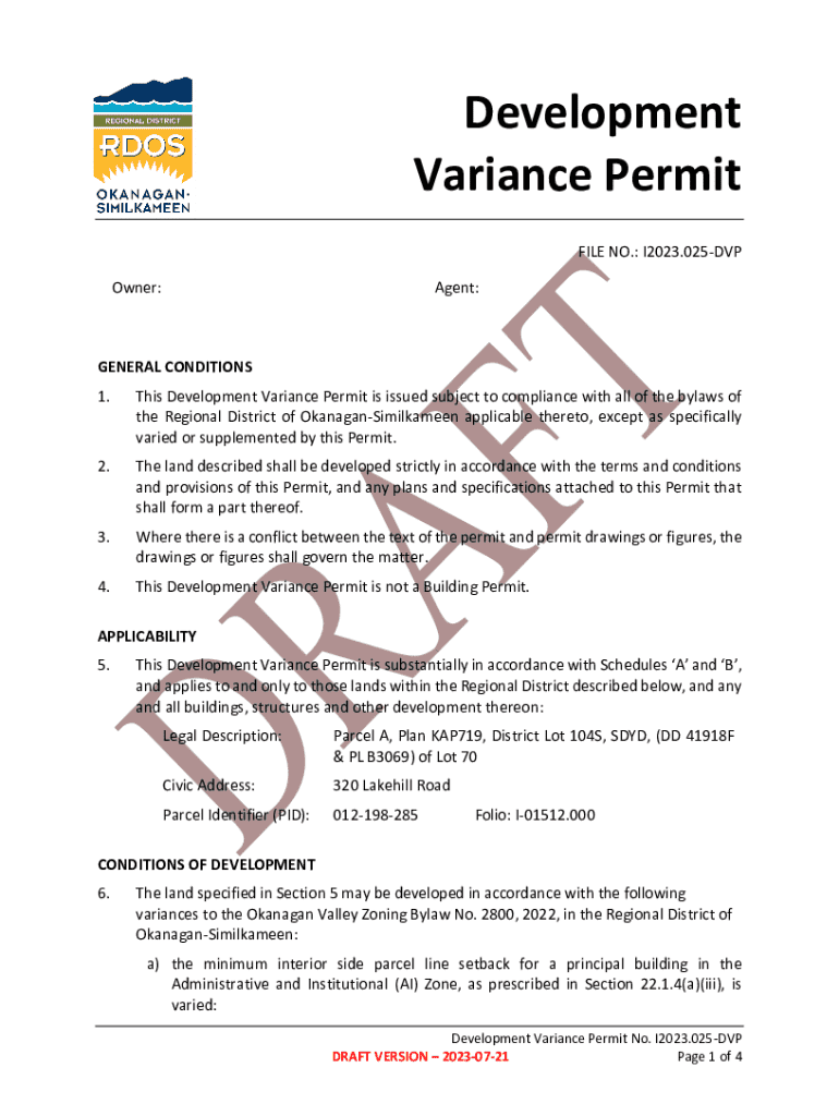 Fillable Online Development Variance Permit I2023.025-dvp - Okanagan-similkameen 2023 Fax Email ...