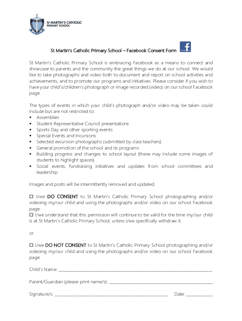 Fillable Online St Martin's Catholic Primary School Facebook Consent ...