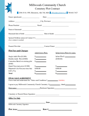 Fillable Online Millwoods Community Church Cemetery Plot Contract 2023 ...