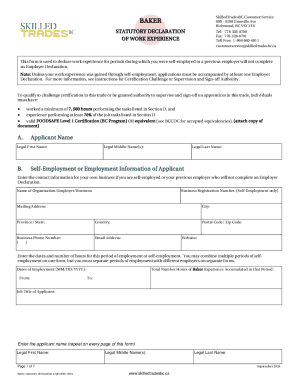 Fillable Online Baker Statutory Declaration of Work Experience 2024 Fax ...
