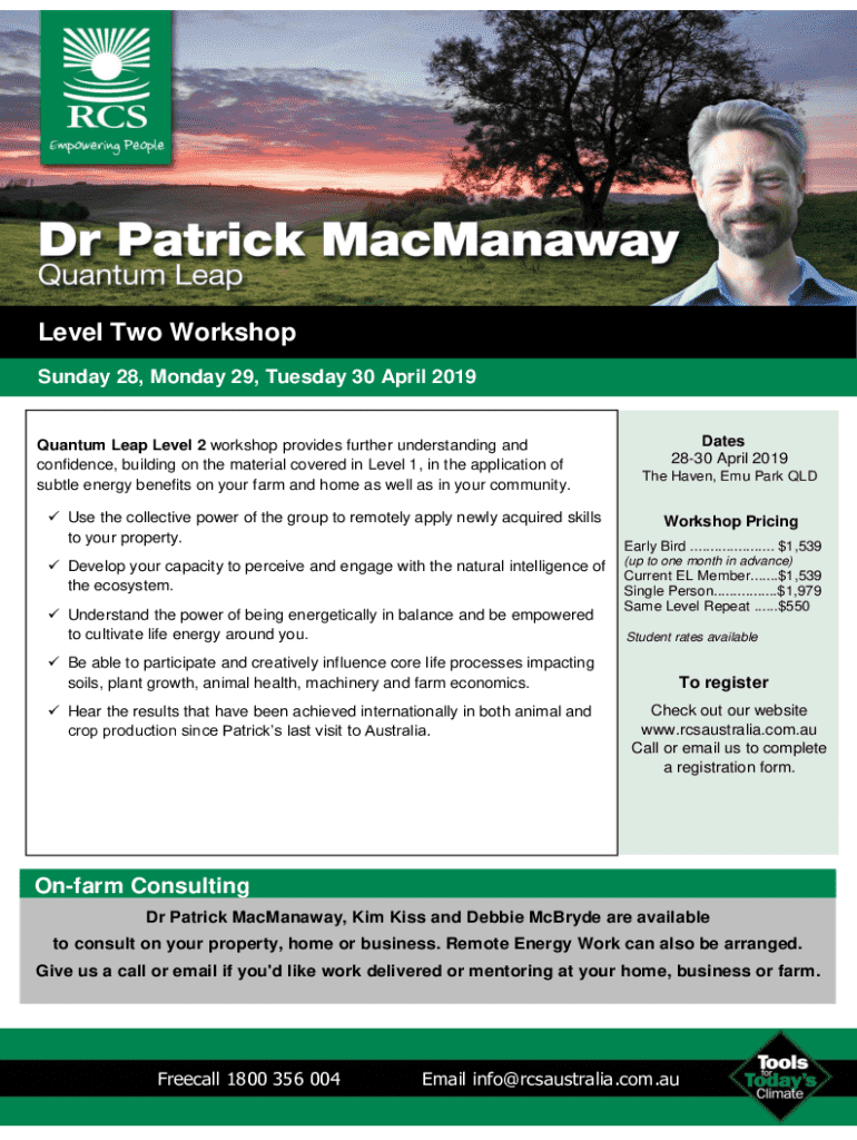 Fillable Online Quantum Leap Level 2 Workshop Registration 2019 - Emu ...