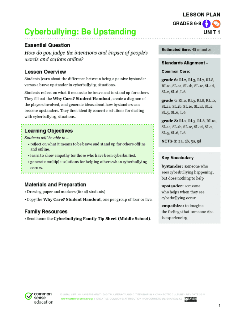 Fillable Online Turn Down the Dial on Cyberbullying and Online Cruelty ...