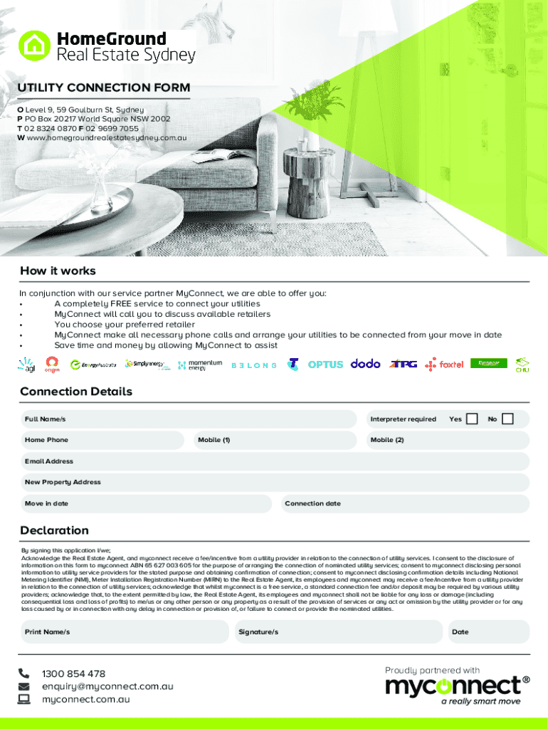 Fillable Online Utility Connection Form - Free Service to Connect ...