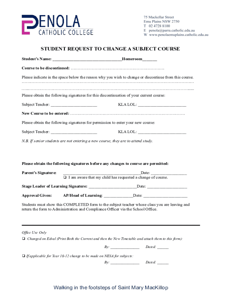 Fillable Online student-request-to-change-a-subject-eform Fax Email ...