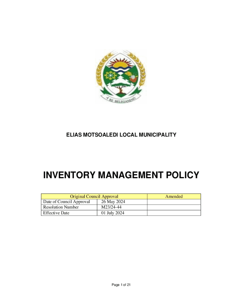Fillable Online Elias Motsoaledi Local Municipality Inventory Management Policy 2024 Fax Email ...
