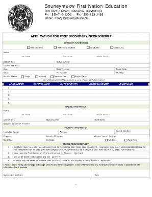 Fillable Online 2023 Snuneymuxw First Nation Post Secondary Sponsorship ...