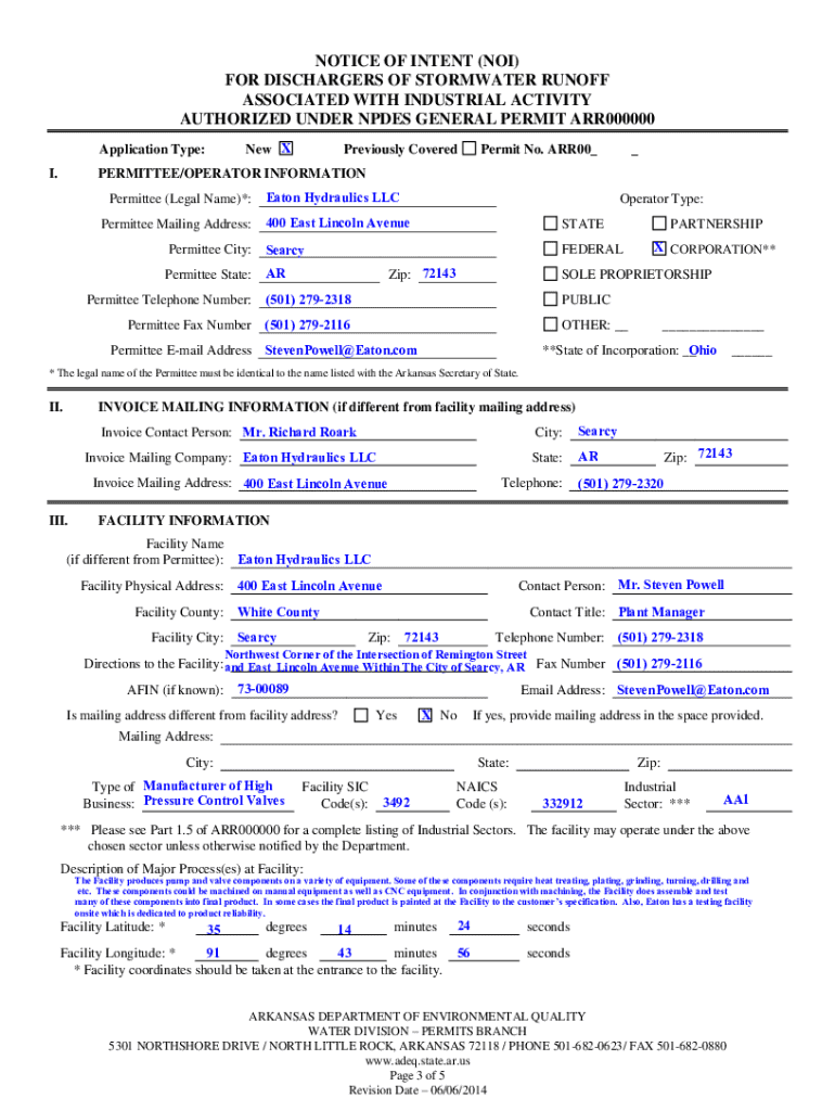 Fillable Online AUTHORIZED UNDER NPDES GENERAL PERMIT ARR000000 Fax Email Print - pdfFiller