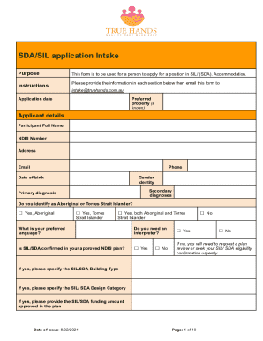 Fillable Online 2024 Sda/sil Application for Specialist Disability ...