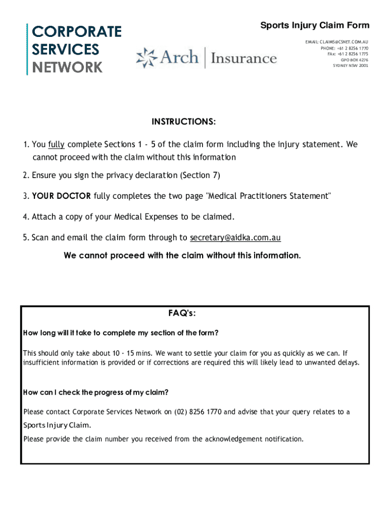 Fillable Online Sports Injury Claim Form 2023 - Quick and Easy ...