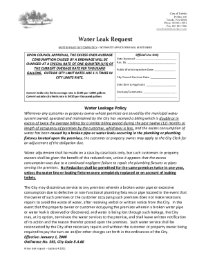 Fillable Online Water Leak Request Form - City of Toledo 2021 Fax Email ...