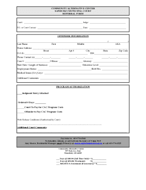 Fillable Online Community Alternative Center Referral Form 2023 - Court ...