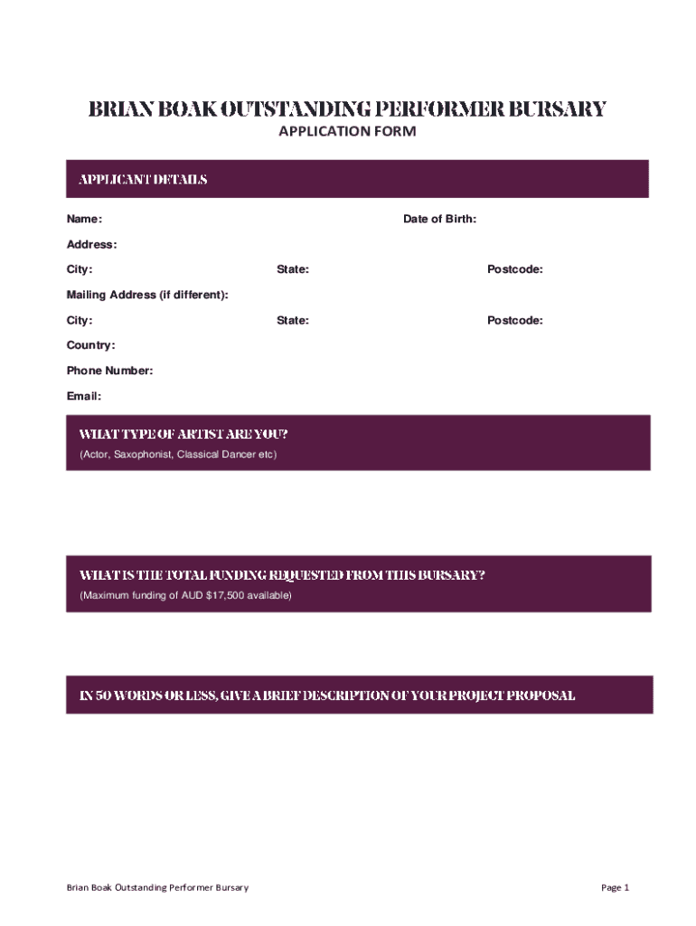 Fillable Online Brian Boak Outstanding Performer Bursary Application ...