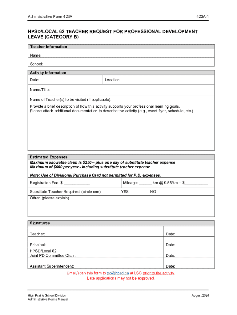 Fillable Online Hpsd Local 62 Teacher Request for Professional Development Leave 2024 Fax Email ...