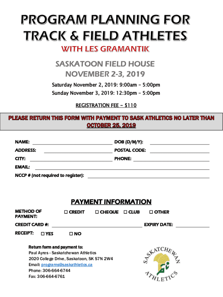 Fillable Online Saskatoon Field House Registration 2019: November Event ...