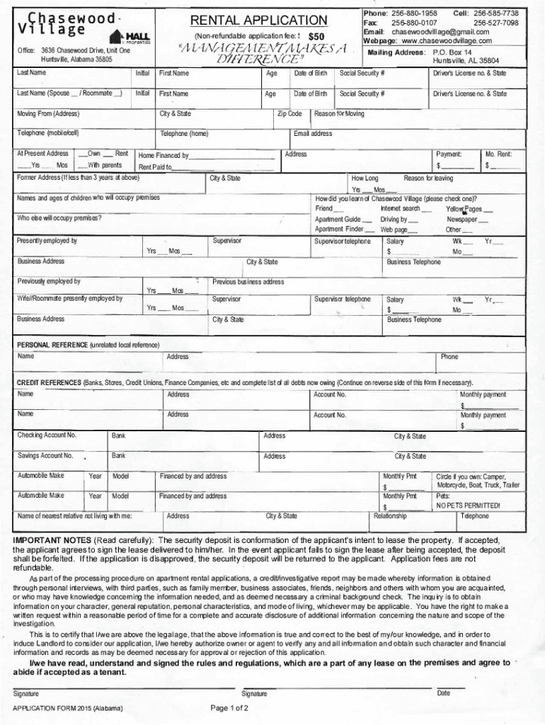 Fillable Online rental application - Chasewood Village Apartments Fax Email Print - pdfFiller