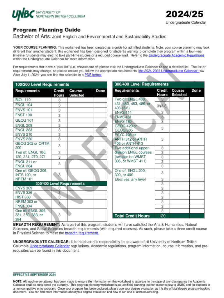 Fillable Online Bachelor of Arts Program Planning Guide 2024-2025 Fax ...