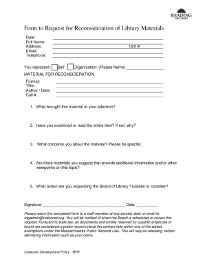Fillable Online Request for Reconsideration of Library Materials ...