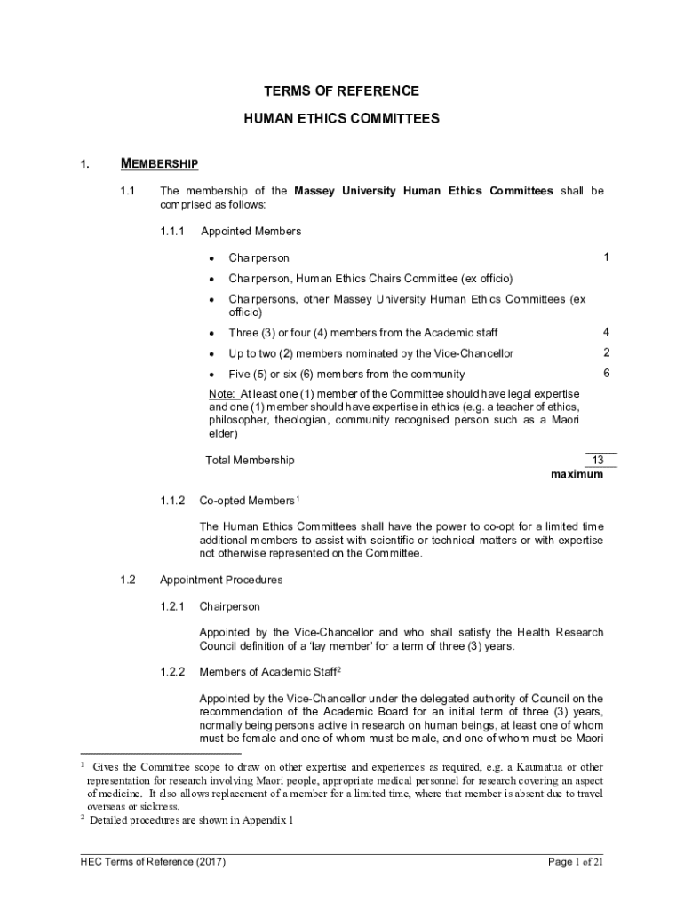 Fillable Online Massey University Human Ethics Committees Terms of ...