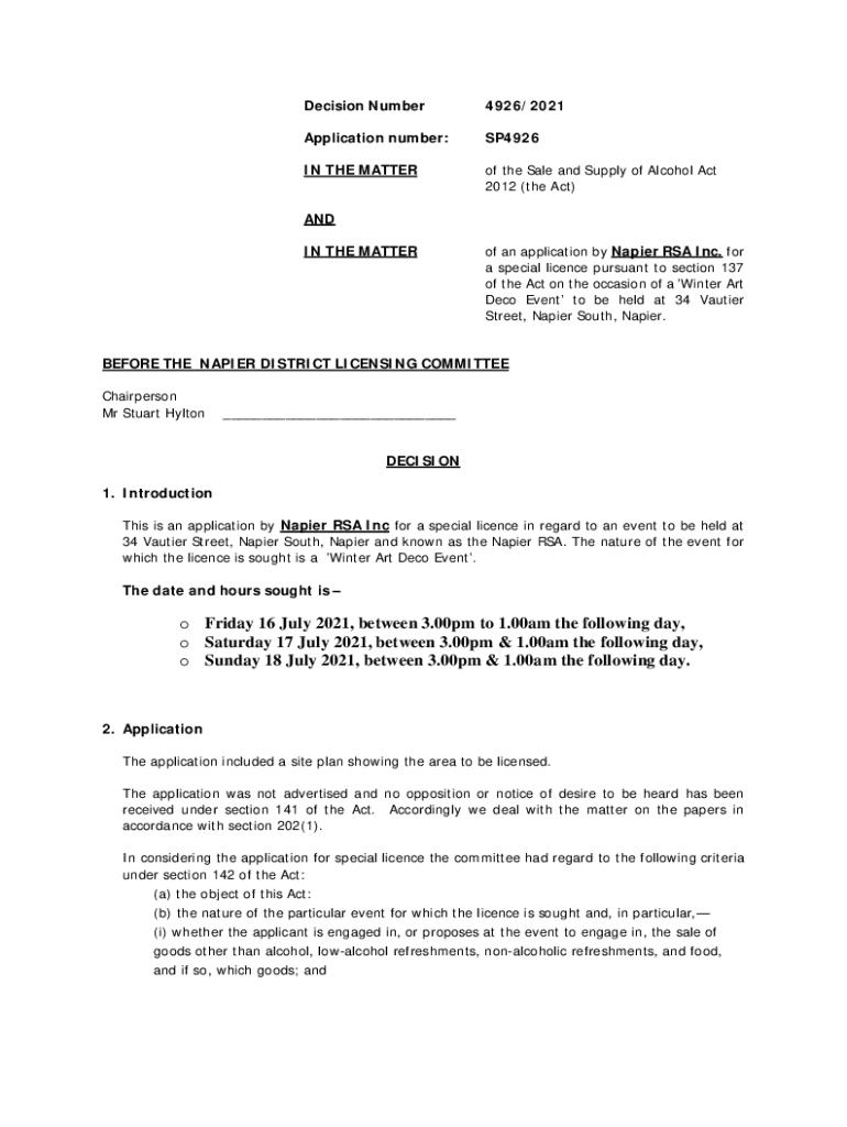 Fillable Online Approval of Special Licence for Winter Art Deco Event ...