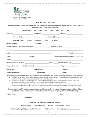 Fillable Online New Patient Registration - Highland Medical Centre 2023 ...