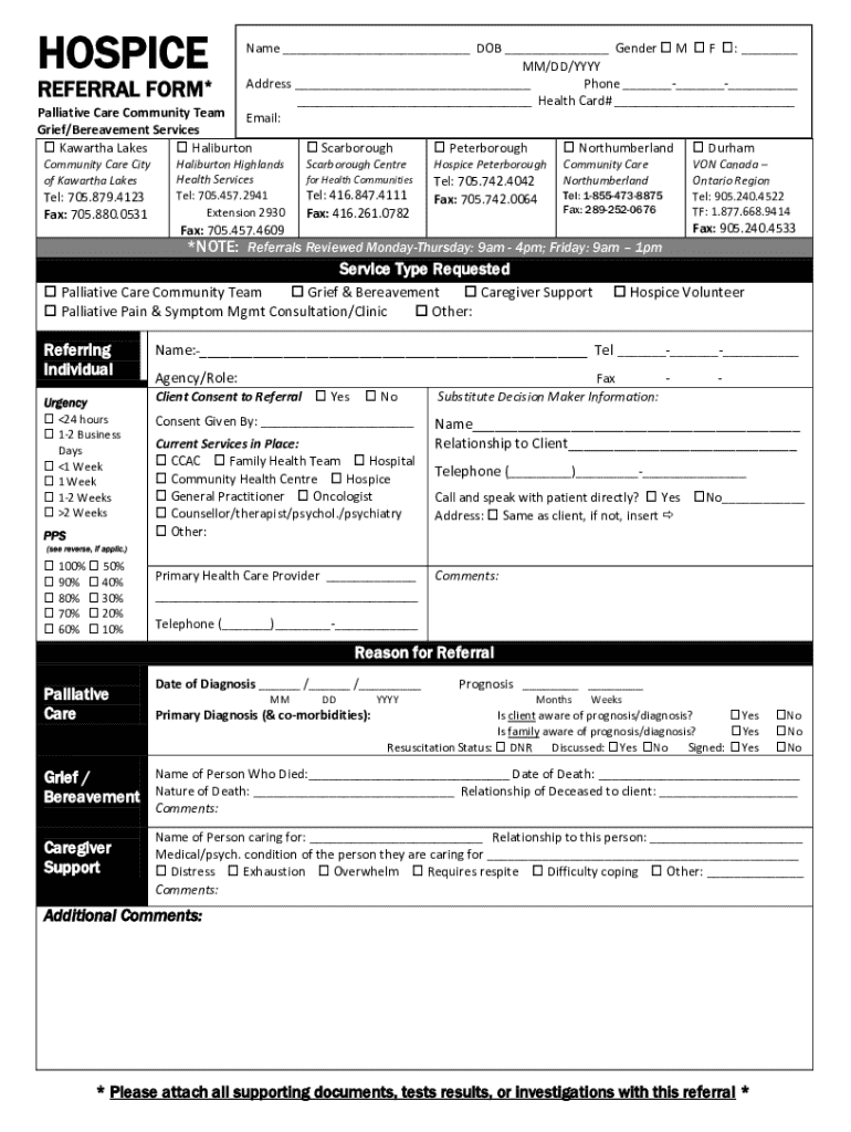 Fillable Online 2023 Hospice Referral Form for Palliative Care and ...