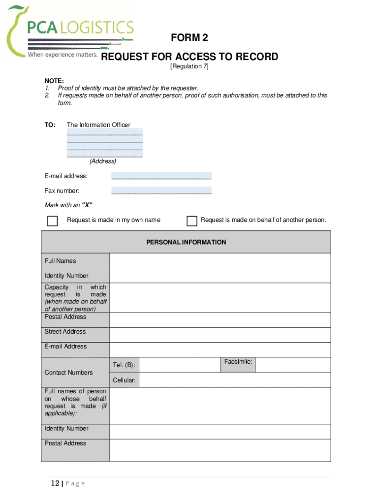 Fillable Online Pca Logistics Access Manual 2021 - Paia & Popi Compliance Fax Email Print ...