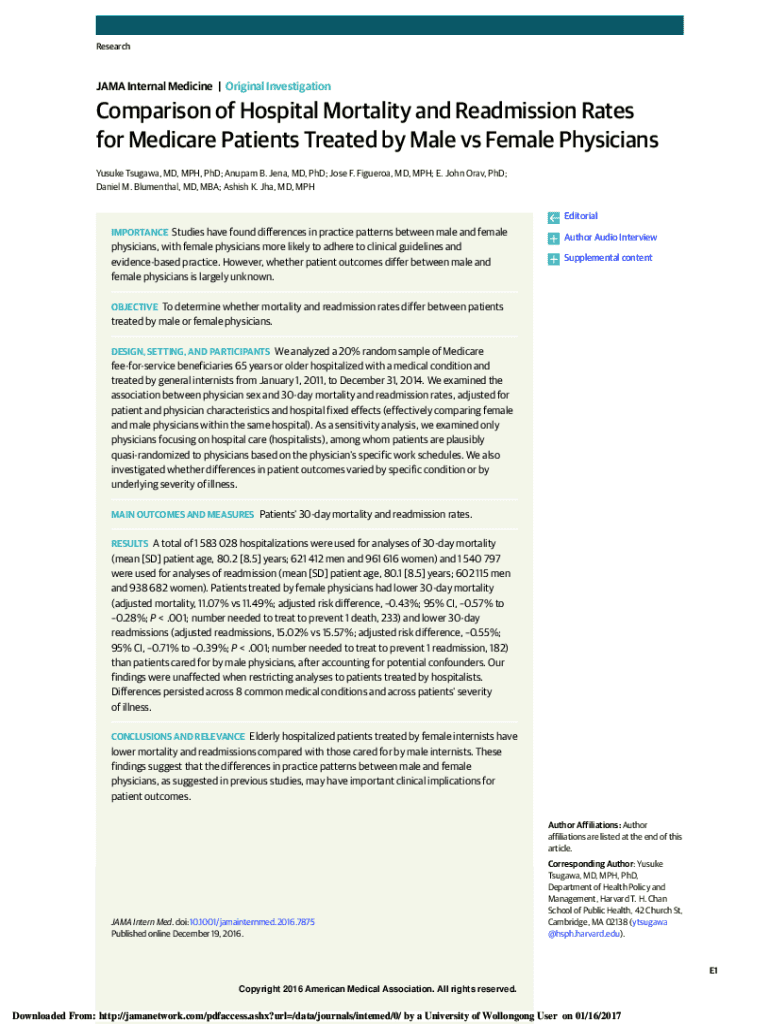 Fillable Online Hospital Mortality and Readmissions: Male Vs Female ...