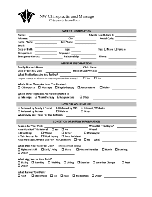 Fillable Online Chiropractic Intake Form - Nw Chiropractic and Massage ...