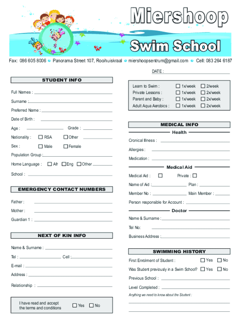 Fillable Online Swimming Lessons for All Ages and Abilities at Miller ...