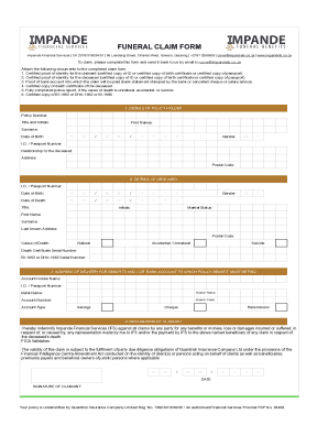 Fillable Online Funeral Claim Form 2023 - Impande Financial Services ...