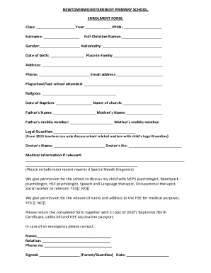 Fillable Online Newtownmountkennedy Primary School Enrolment Form 2023 ...