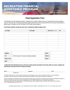 Fillable Online Client Application for Recreation Financial Assistance Program 2023 Fax Email ...