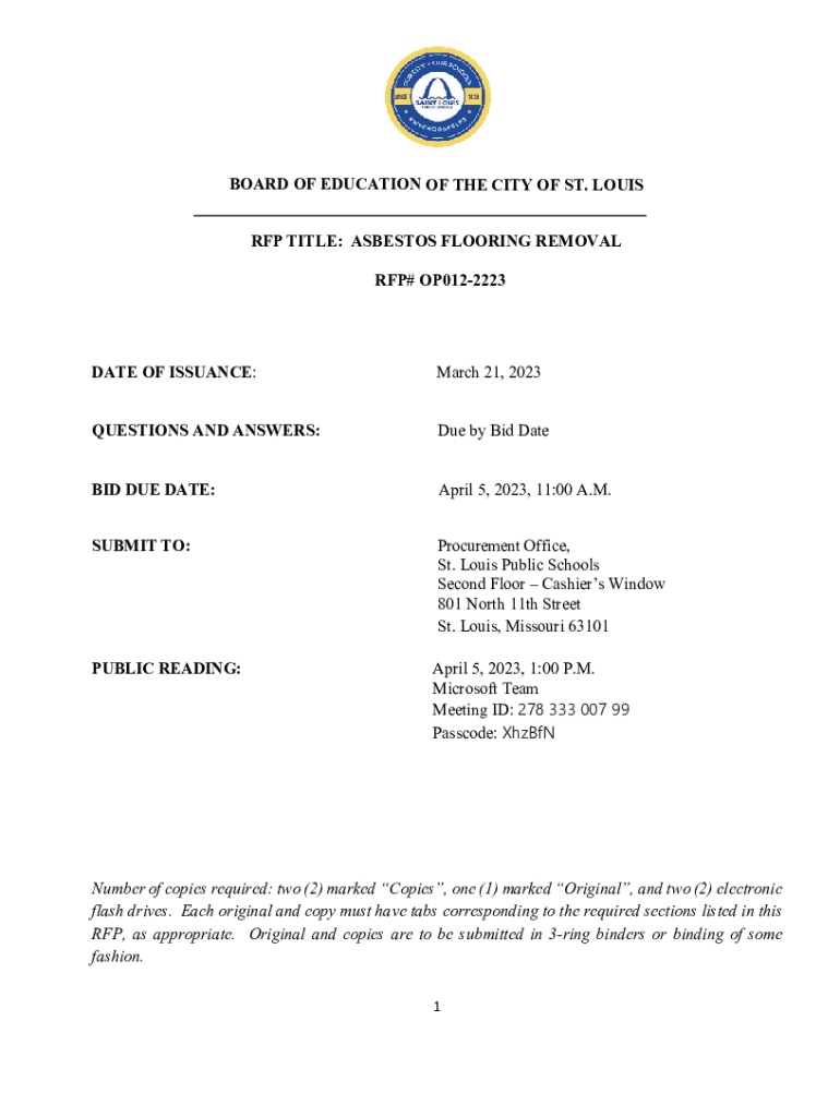 Fillable Online Asbestos Flooring Removal Rfp # Op012-2223 - St. Louis ...