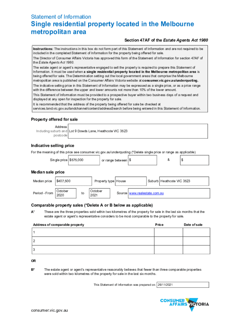 Fillable Online Statement of Information for Melbourne Residential ...