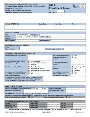 Fillable Online Acfe Enrolment Form - Melton South Community Centre ...