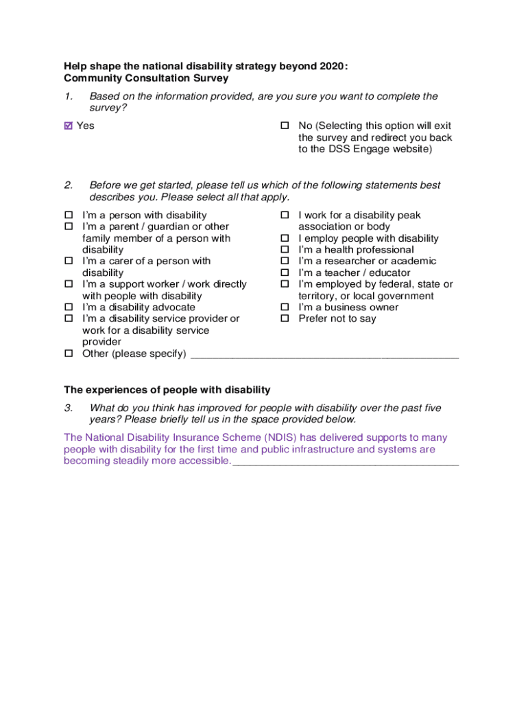 Fillable Online Help shape the next National Disability Strategy ...