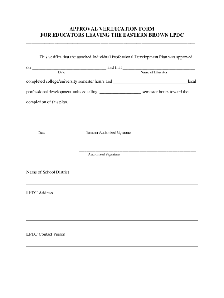 Fillable Online Approval Verification Form for Educators - Eastern Brown Lpdc Fax Email Print ...