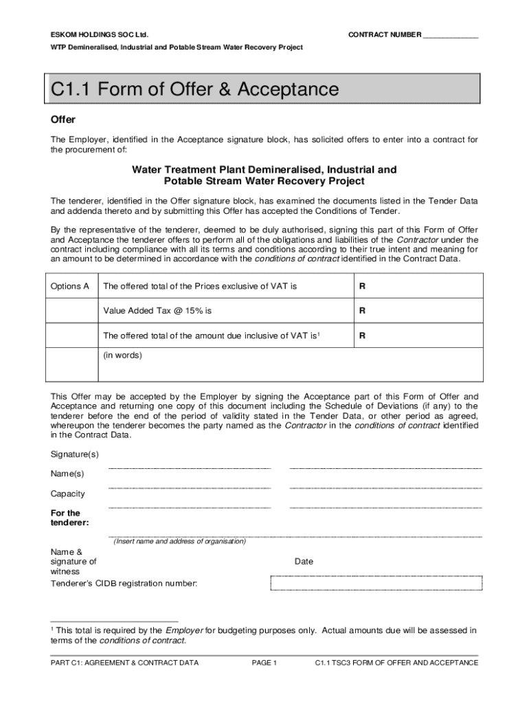 Fillable Online 2023 Wtp Demineralised Water Recovery Project Offer & Acceptance Fax Email Print ...