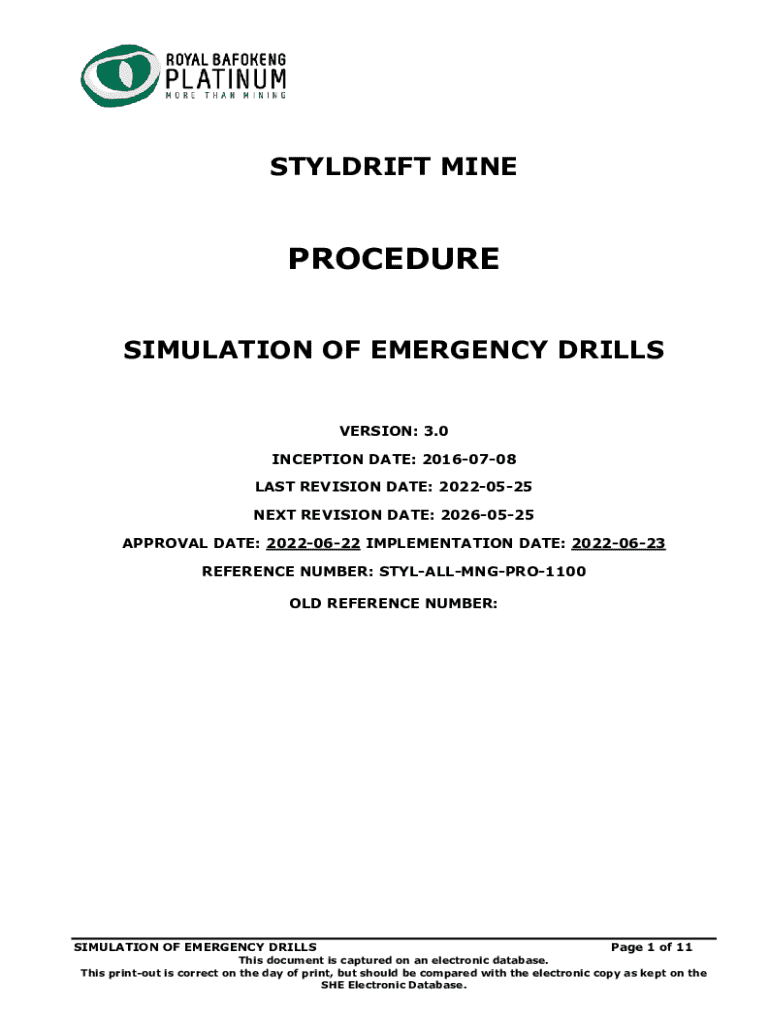 Fillable Online Styldrift Mine Emergency Drill Procedure 2022 Fax Email ...