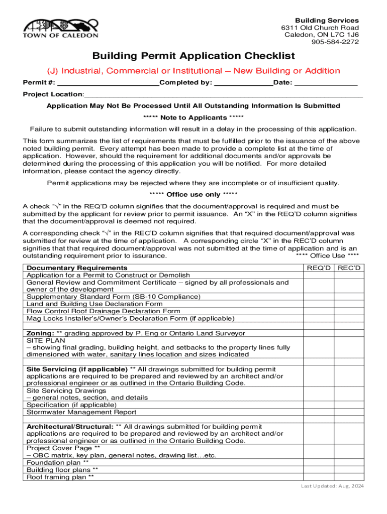 Fillable Online Building Permit Application Checklist for Industrial, Commercial or ...