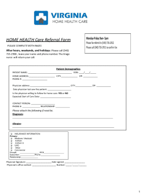 Fillable Online Home Health Care Referral Form 2023 - Physician ...